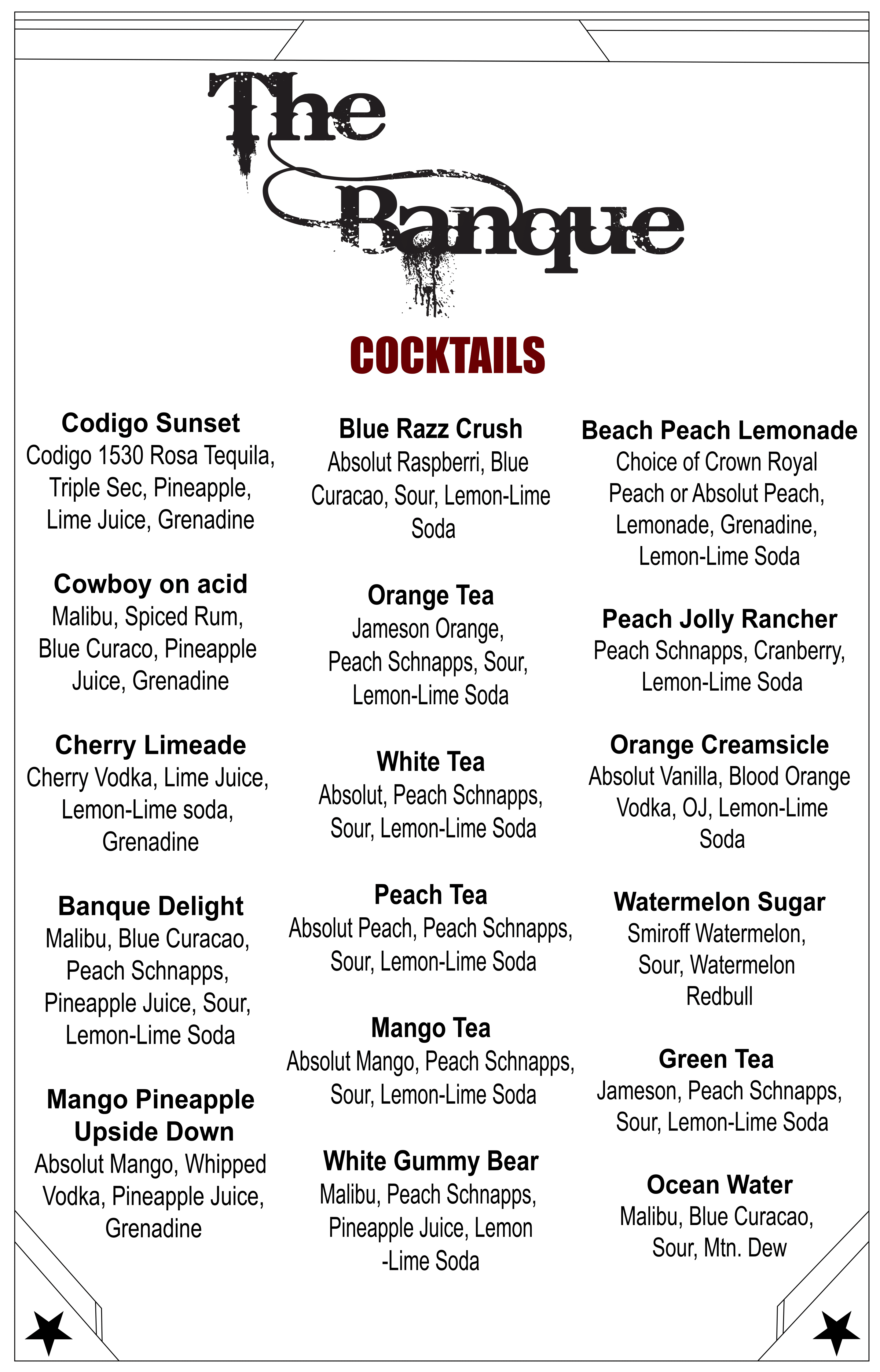 Menu - The Banque - Norfolk's Premier Country Bar